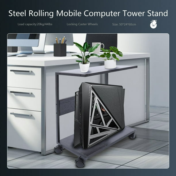 TOOL1SHOoo 2-Tier Mobile Computer Tower Stand Free Standing Under Desk ...