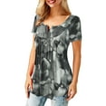 Amoretu Womens Henley Shirt Summer Flared Blouse Pleated Tunic Tops