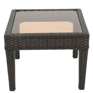 Patiojoy Rattan Wicker Steel Side Table Outdoor Furniture Deck, Brown ...