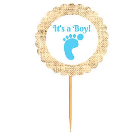 It’s a Boy FootPrint Rustic Burlap Baby Shower Cupcake Decoration ...