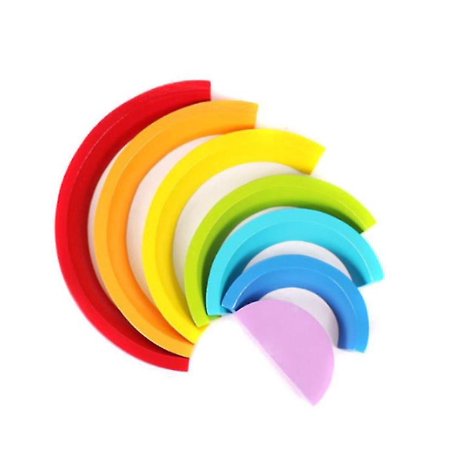 7 Pieces/set Of Colored Wooden Blocks Stacked, Sorted And Assembled ...