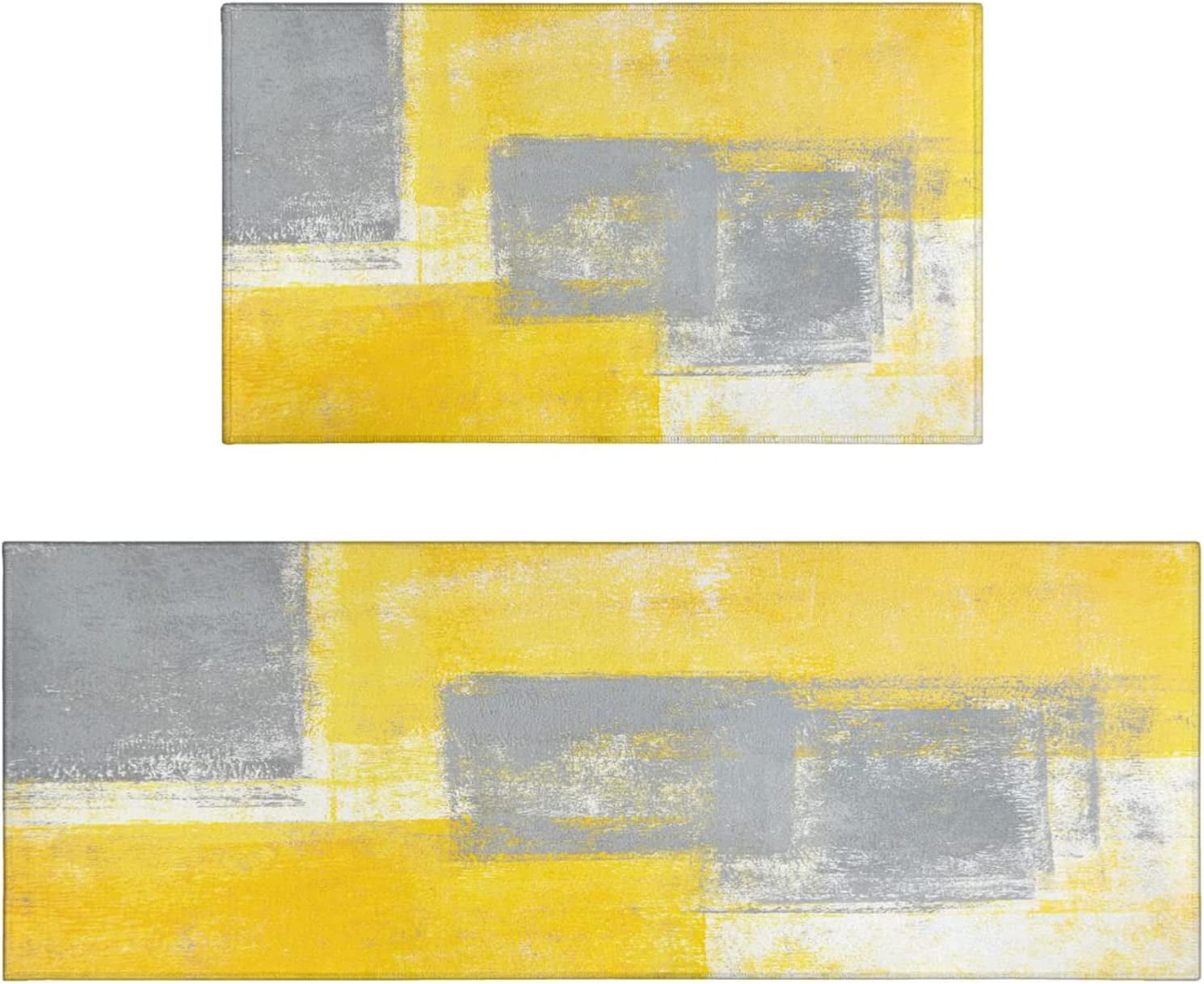 Yellow Kitchen Rug Mat Set of 2 Modern Abstract Art Painting Kitchen ...