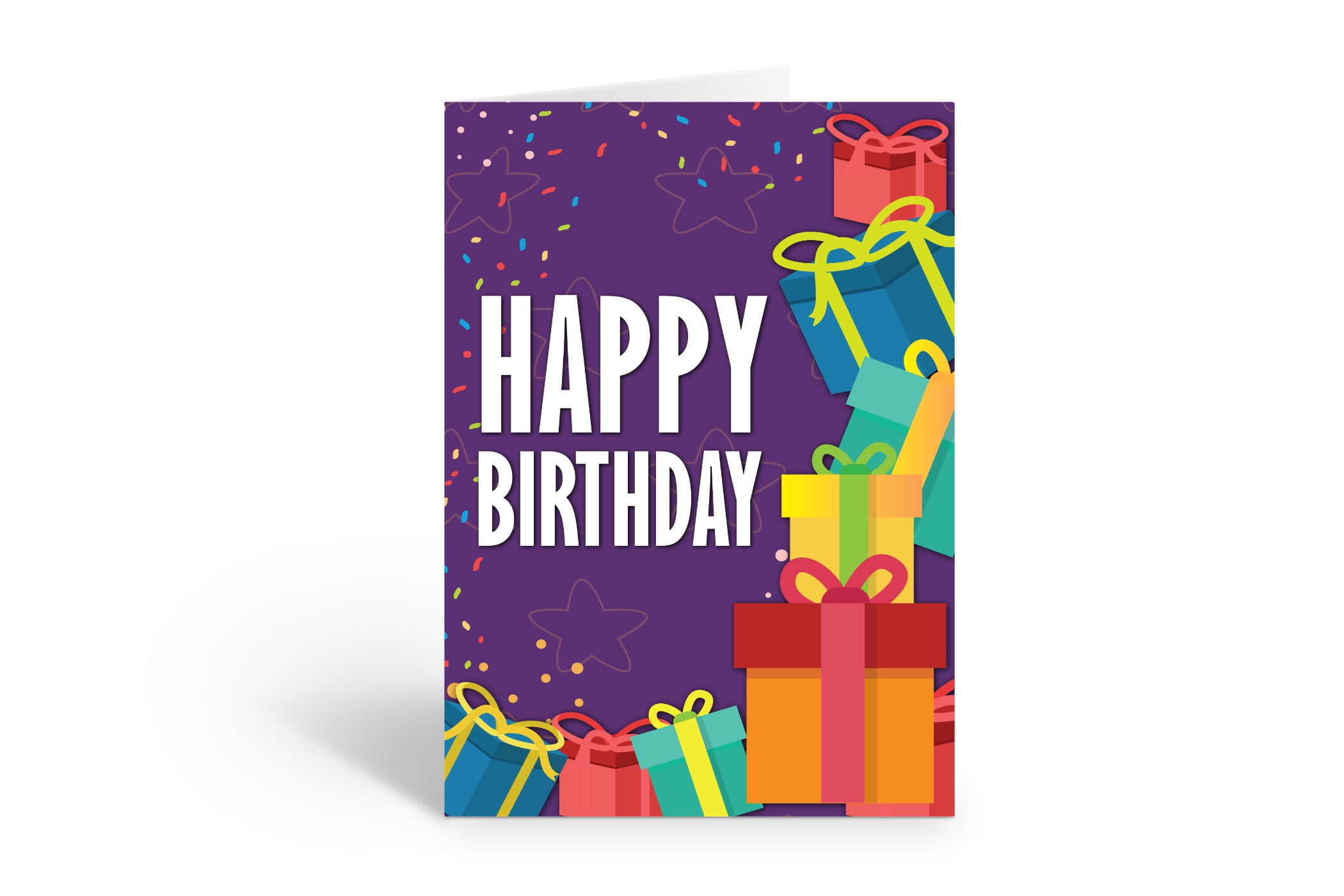 Colorful Presents Happy Birthday Note Card - 10 Cards and Envelopes ...