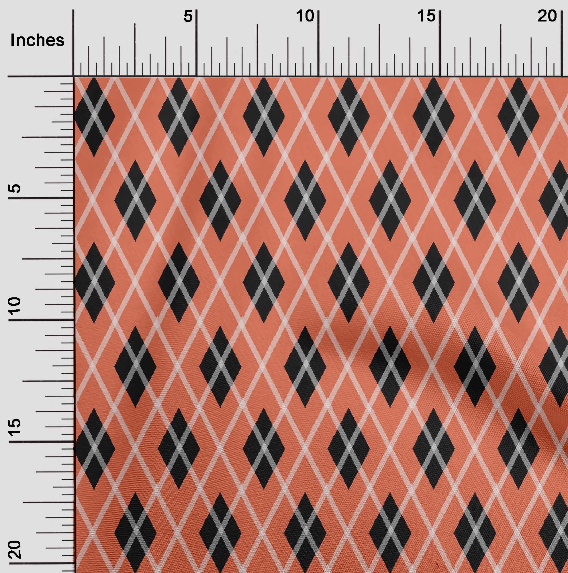 oneOone Organic Cotton Poplin Twill Dark Peach Fabric Argyle Check ...