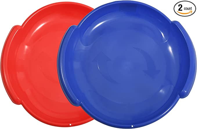Superio Round Saucer Snow Sled, Red and Blue 2 Pack Spiral Plastic Sled ...