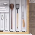 White Expandable Bamboo Cutlery Tray, Labeled Compartment Utensil ...