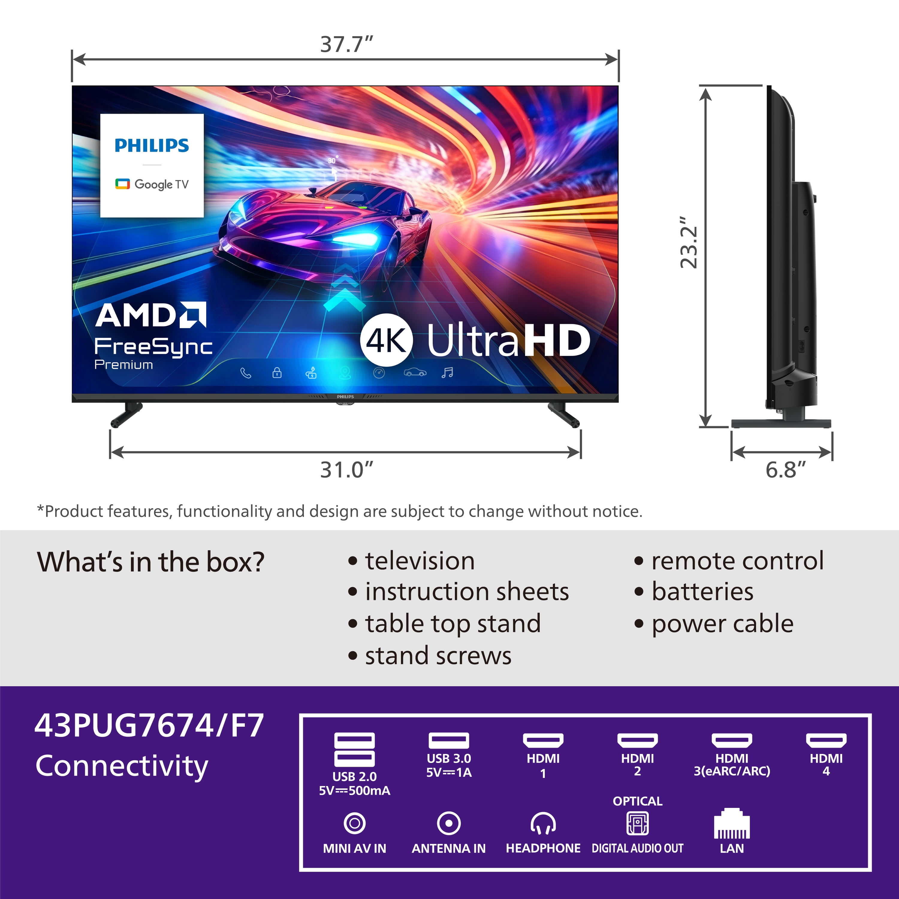 Philips 43” Class 144Hz 4K Ultra HD Gaming + Google Philips 43” Class 144Hz 4K Ultra HD Gaming + Google