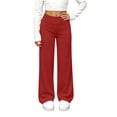 Afuyipoi Girls Slim Sweatpants Size 5-15 Solid Color Elastic Waist Wide ...