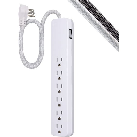 GE UltraPro 6-Outlet Power Bar Surge Protector, 2 Ft Designer Braided ...