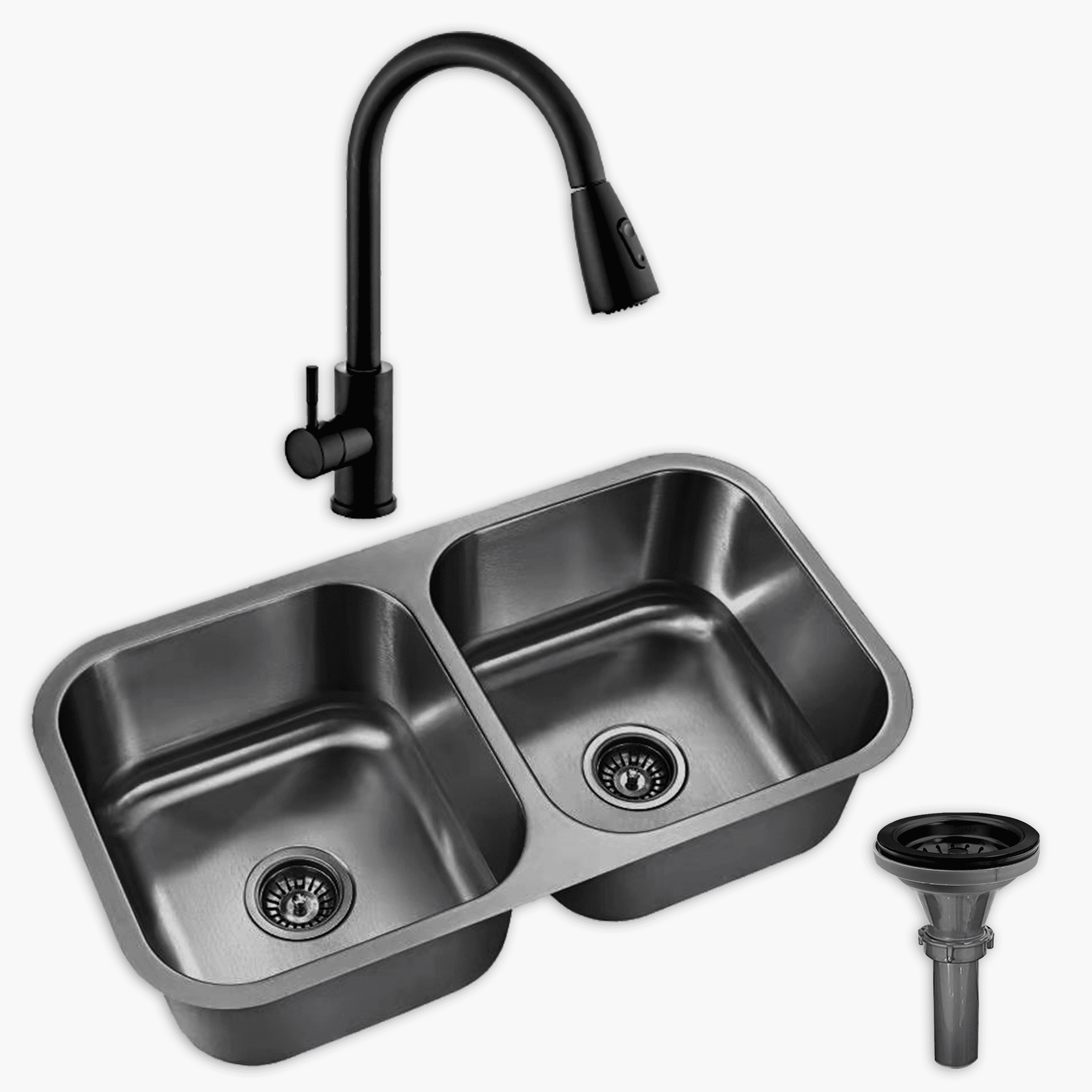 Kit Completo de Tarja Doble CNX 82x47cm Negro Mate con Monomando Pull y ...