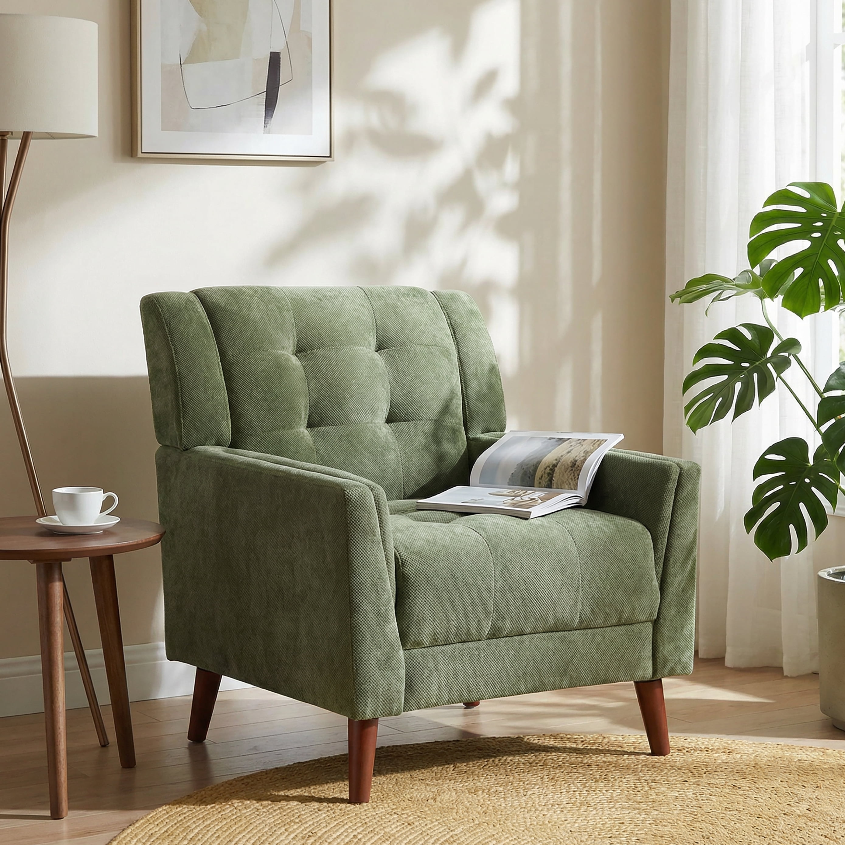 Noble House Mid-Century Modern Armchair,Tufted Waffle Stitch Upholstery ...