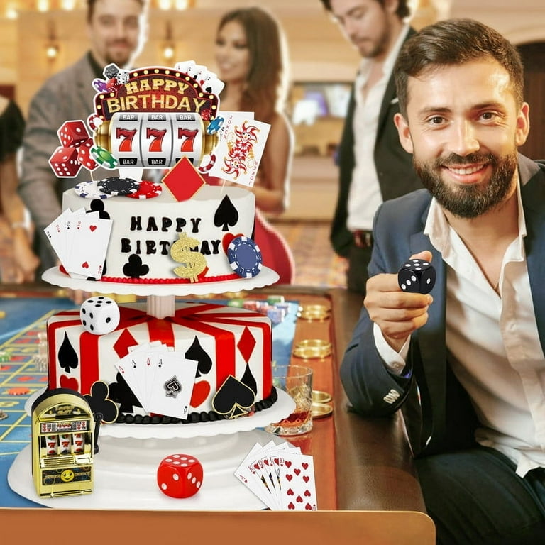 Vegas Party For Birthday Cakes 24 Pieces Casino Cake Topper Set With