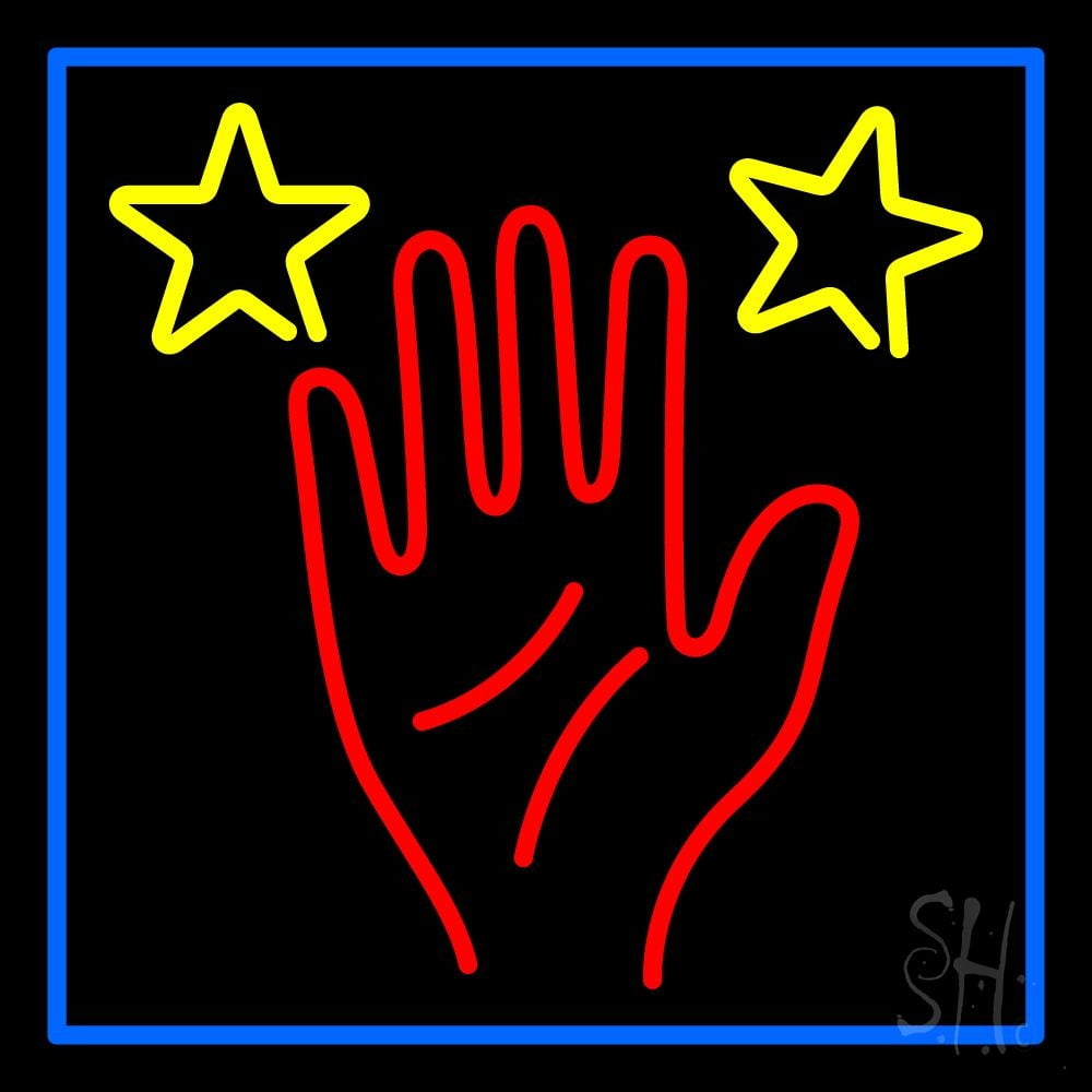 Red Palm Blue Border LED Neon Sign 24" Tall x 24" Wide - inches Black ...