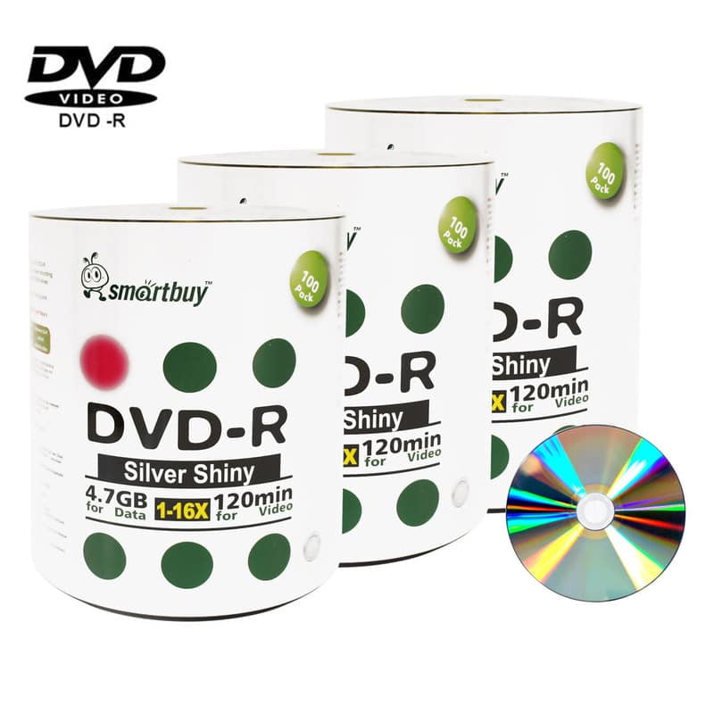 300 Pack Smartbuy 16X DVD-R 4.7GB 120Min Shiny Silver (Non-Printable) Data Blank Media ...