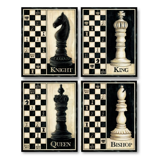 Black and Cream Classic King, Queen, Knight, Bishop Chess Adult Set; 4 ...
