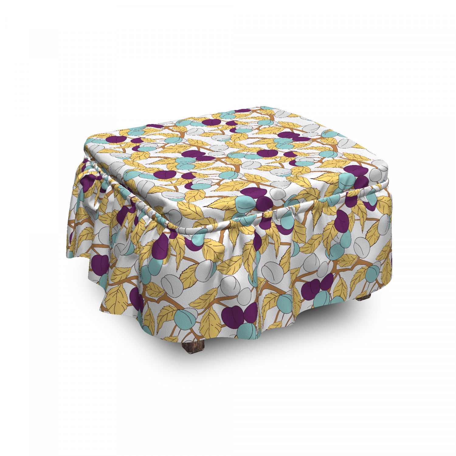 Floral Ottoman Cover, Colorful Fruits and Leaves, 2 Piece Slipcover Set ...