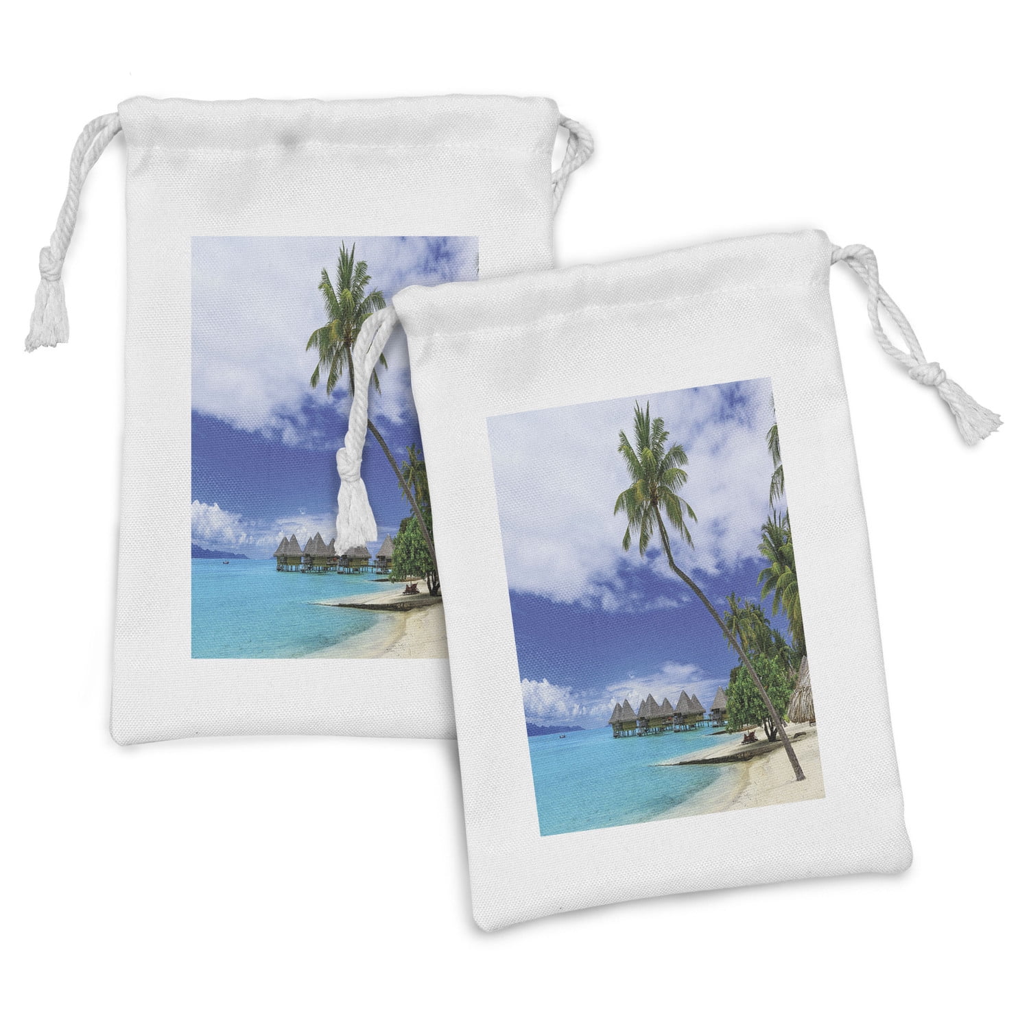 Tropical Fabric Pouch Set of 2, Water Bungalows of Tropical Resort Bora ...