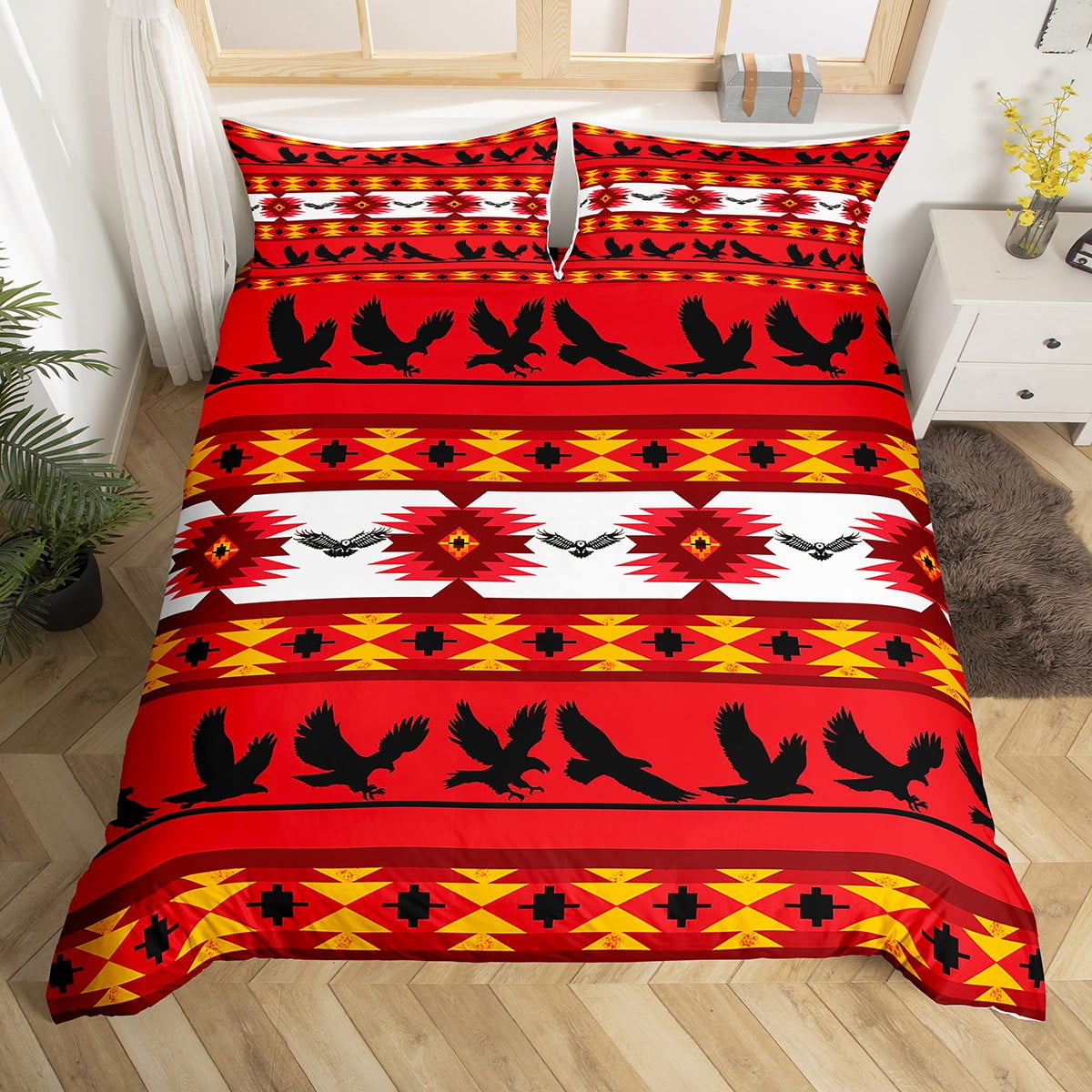 Aztec Bedding Set Queen,Eagle Comforter Cover for Boys Girls Man Bird ...