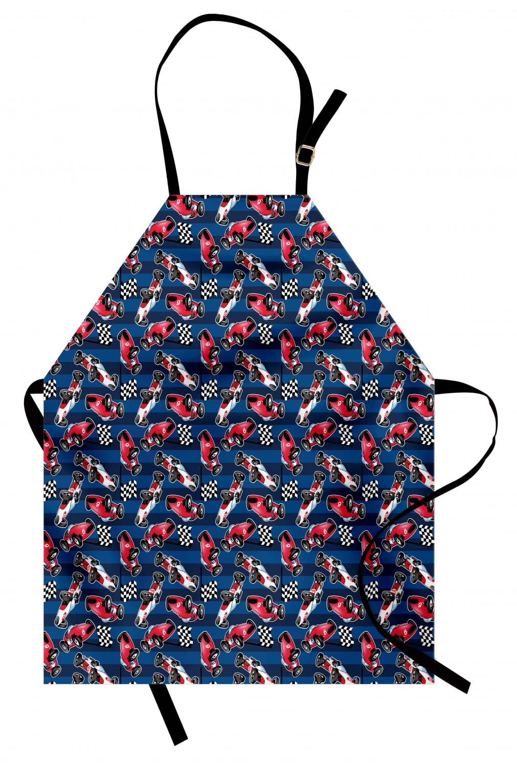 Cars Apron Vintage Racing Cars on Blue Stripes with Checkered Flags ...