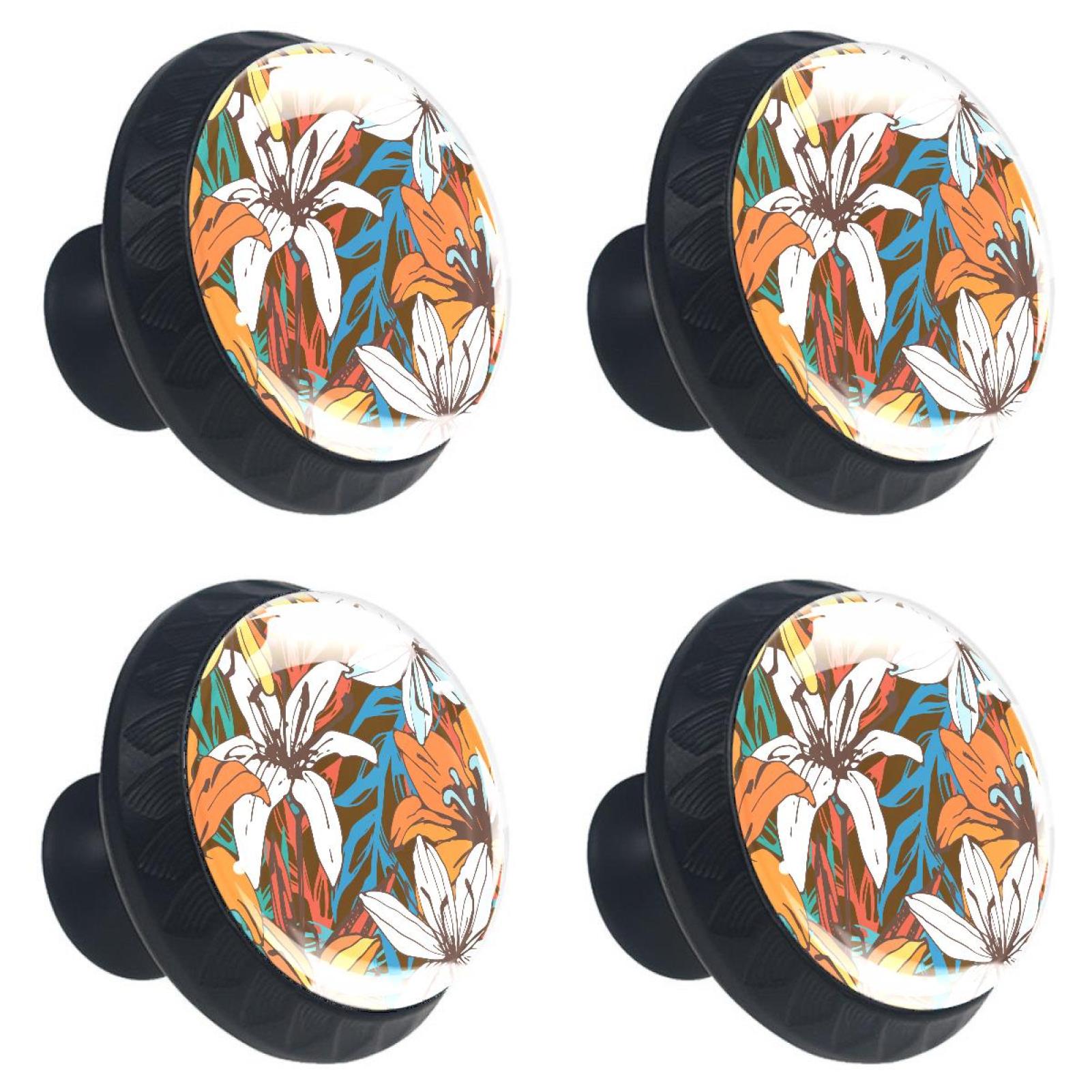 4 Pcs White Orange Lily Flower Knobs for Kitchen Cabinet Cupboard Dresser Bookcase Drawer Pulls ...