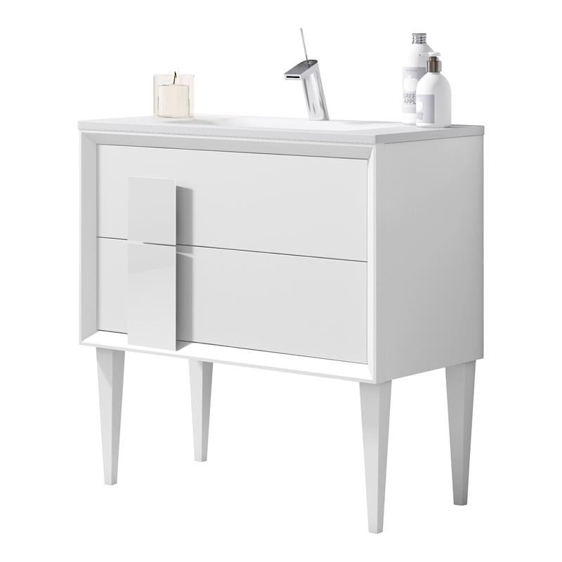 Lucena Bath Decor Cristal 32" Ceramic Sink Wood Freestanding Vanity in ...