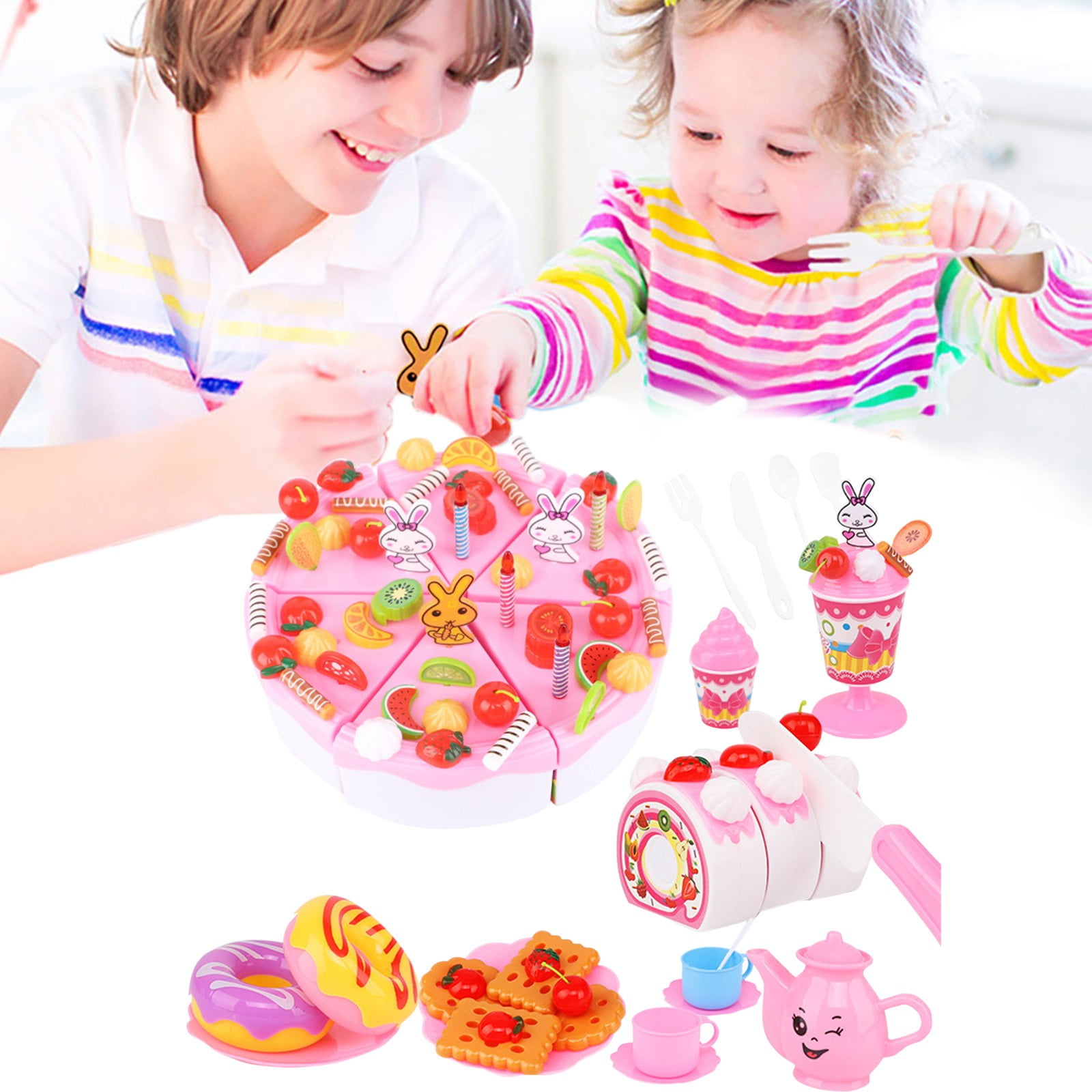 Cyber and Monday Deals 2023 Toys 99 Pcs Pretend Role Play Kitchen Toy Happy Birthday Cake Food Cutting Set Kids Toys For Girls Boys 3 6 Years