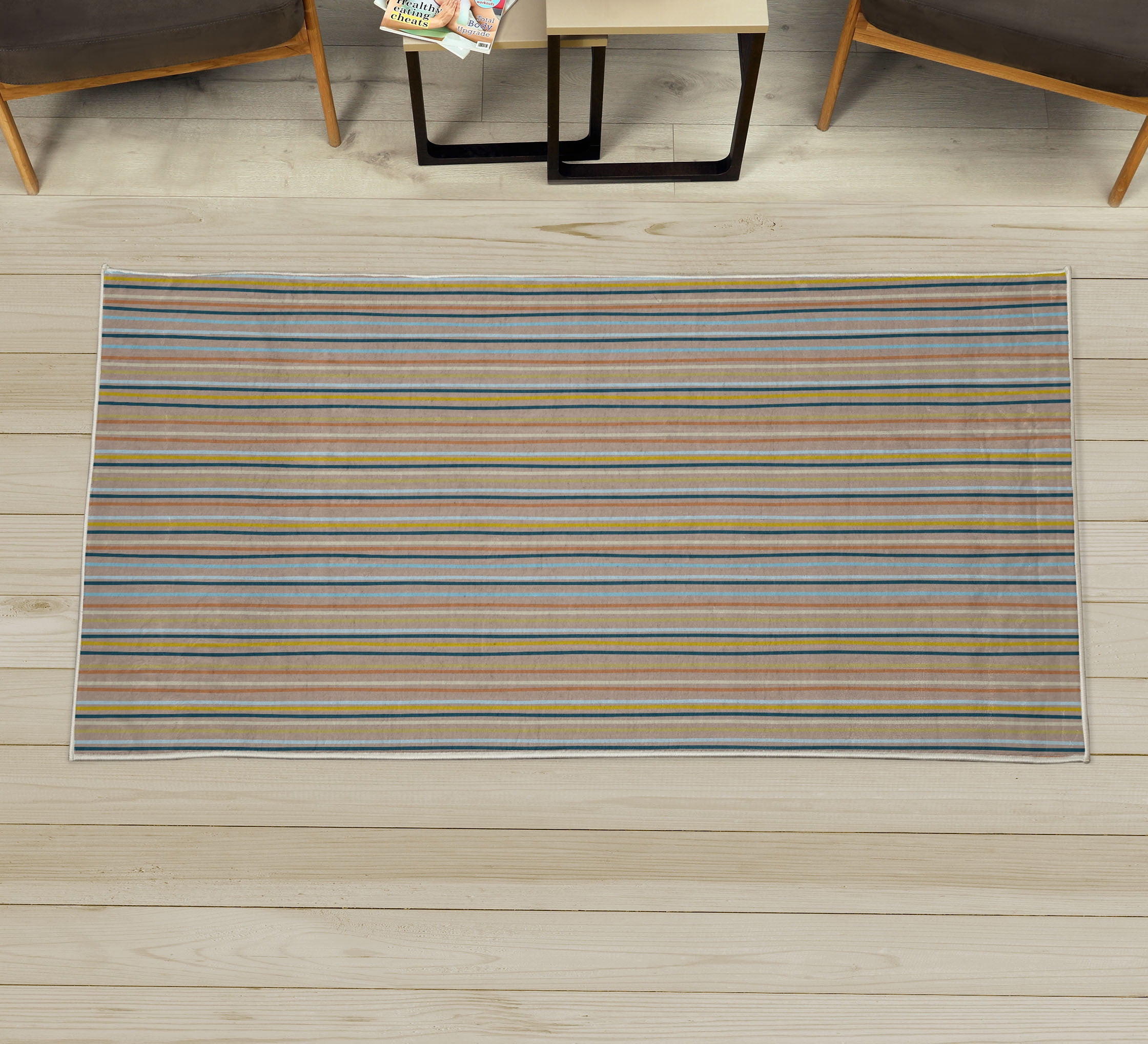 Geometric Decorative Rug, Retro Vertical Bands Wavy Striped Lines Hand ...