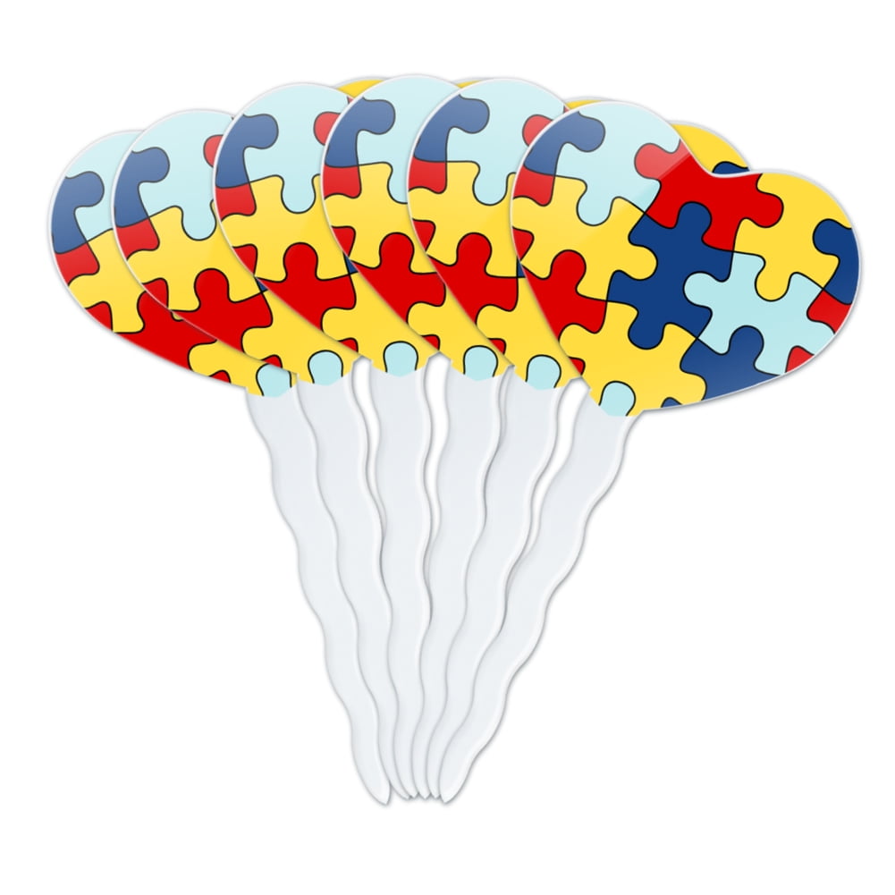 Autism Awareness Diversity Puzzle Pieces Heart Love Cupcake Picks ...