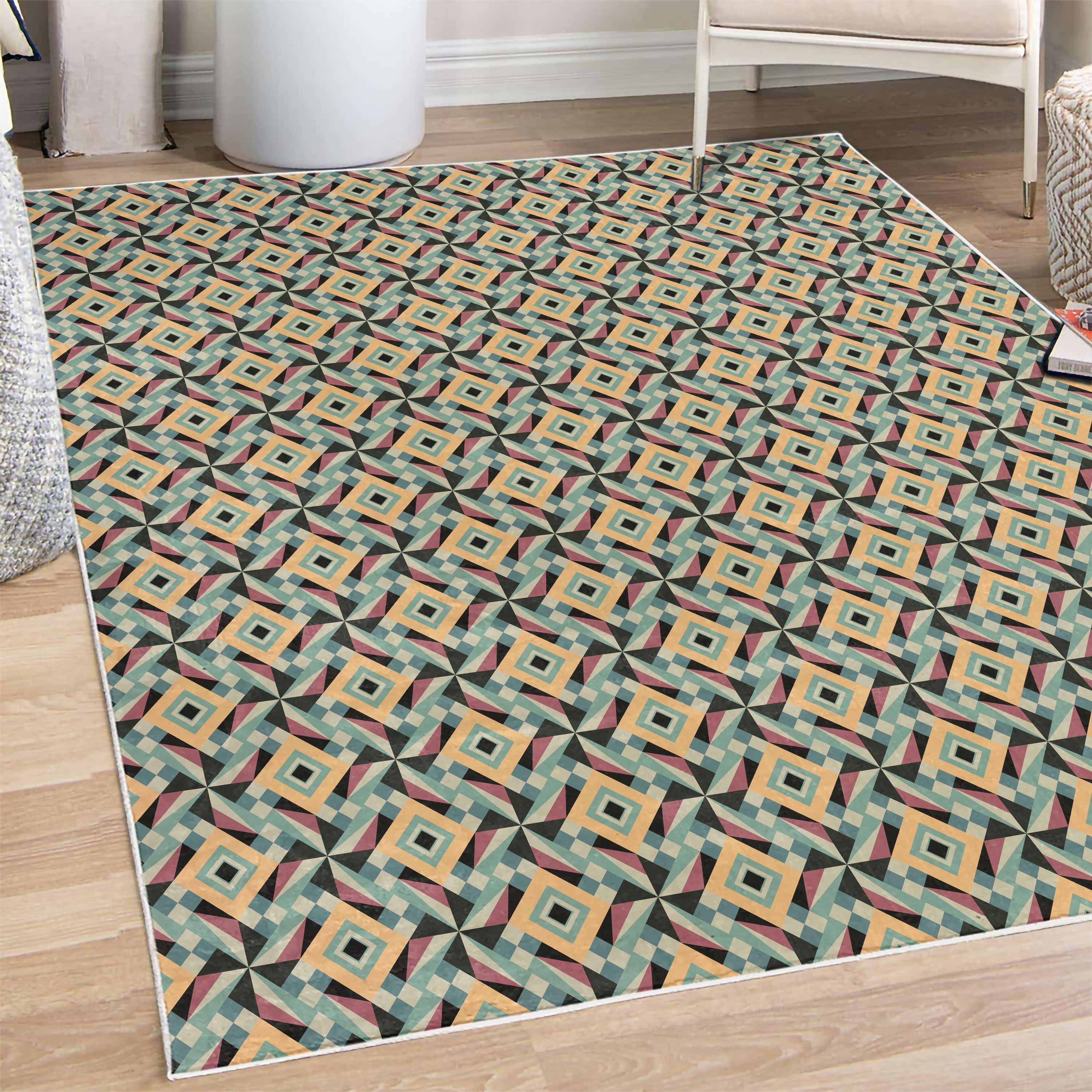 Modern Decorative Rug, Retro 60s 70s Vintage Geometrical Rounds ...