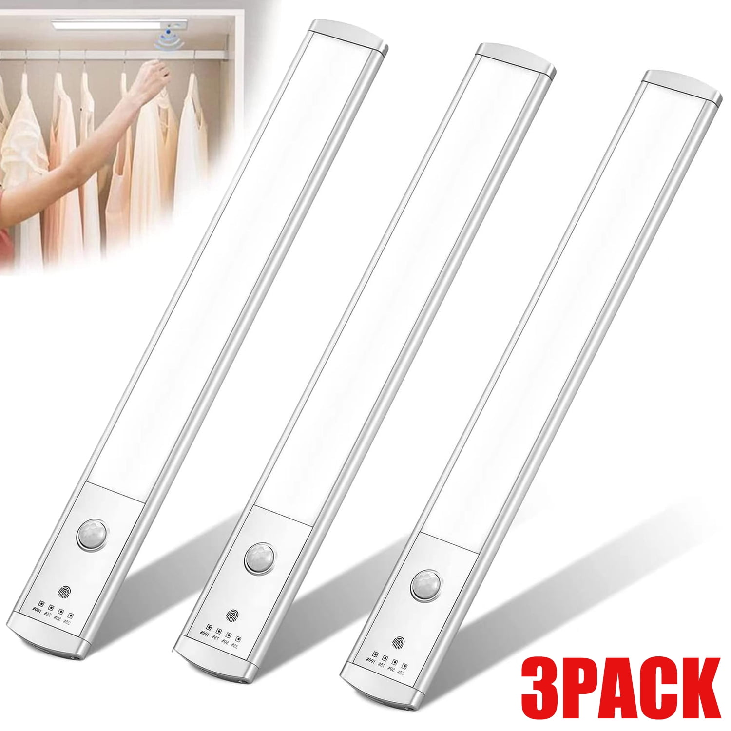 Motion Sensor Cabinet Light 3 Packs Rechargeable 46LED Under Counter ...