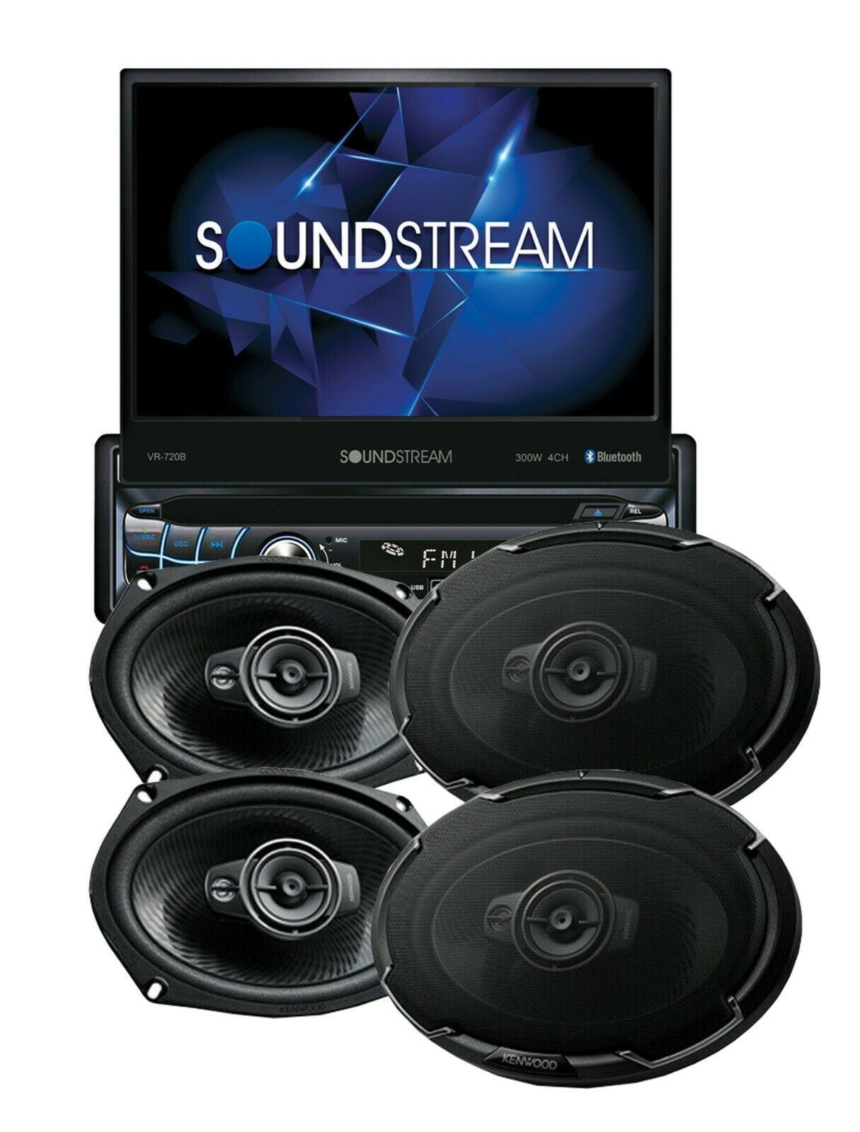 Buy Soundstream VR-720B 7” 1-DIN Flip Up Receiver + Kenwood KFC-PS6976 ...