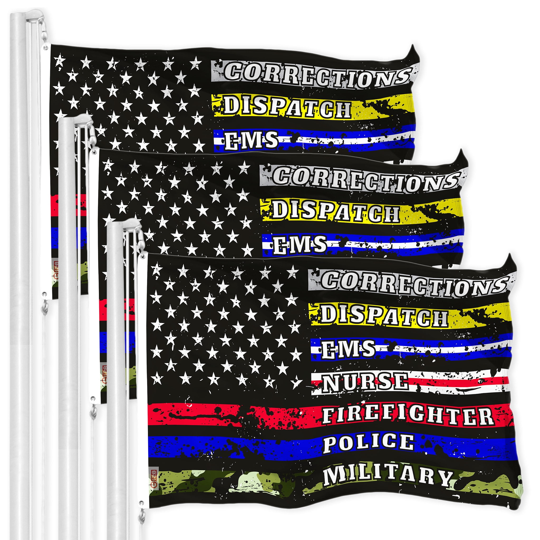 G128 3 Pack: Thin Line First Responders American Flag | 3x5 Ft ...
