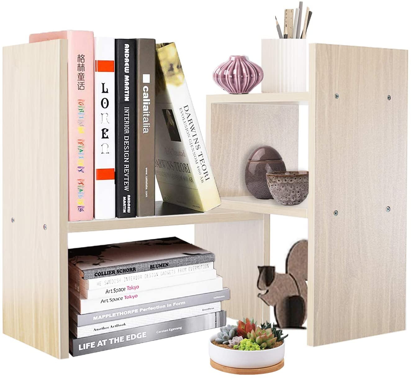 Desktop Organizer Office Storage Rack Adjustable Wood Display Shelf ...