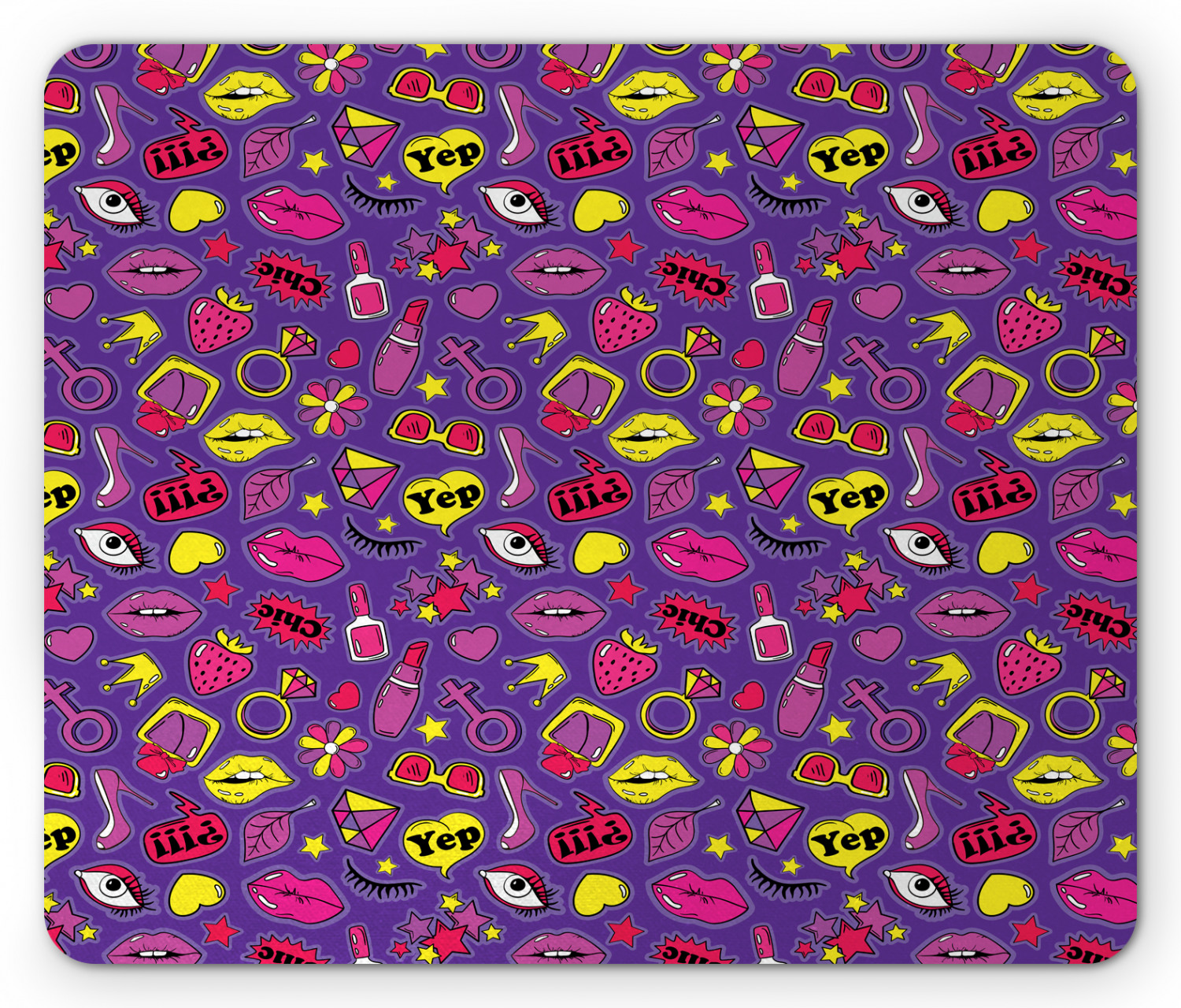 Emoji Mouse Pad, Nineties Comic Book Style for Women with Cosmetics ...