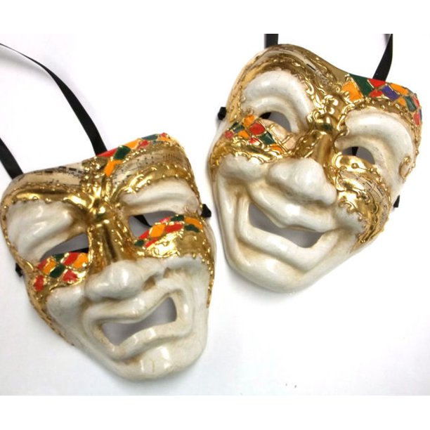 Colorful White Full Face Comedy & Tragedy Venetian Masks Masquerade ...