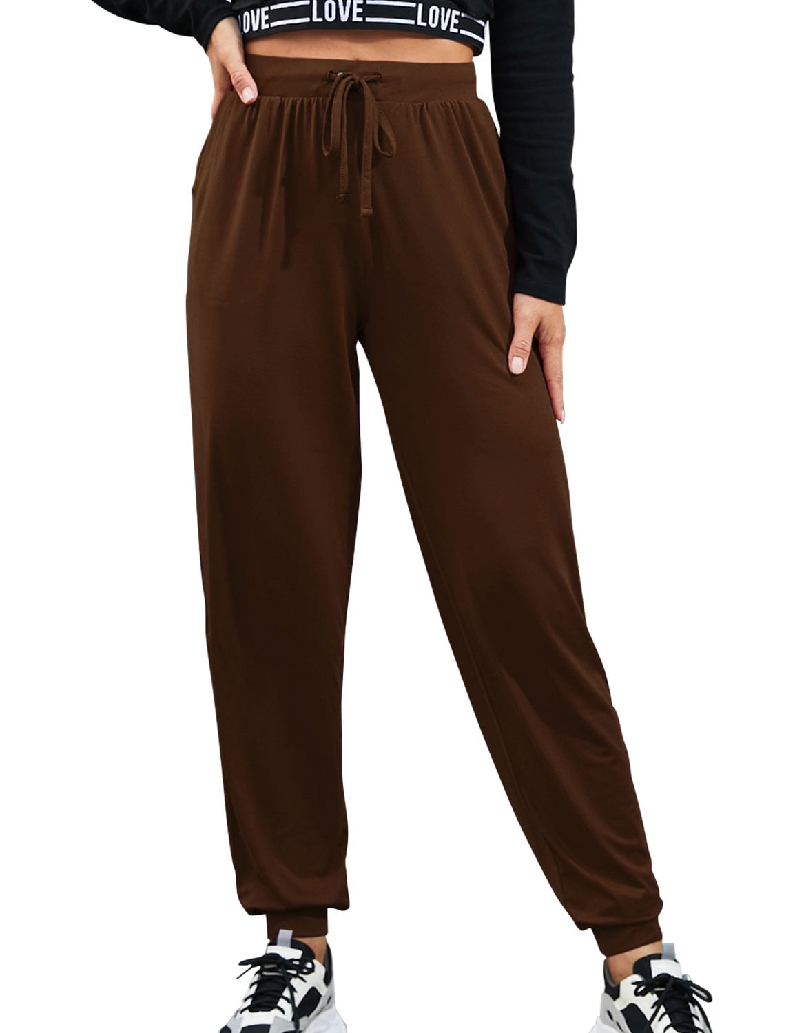 Doublju Women's Basic Comfy Drawstring Jogger Style Yoga Pajama Pants ...