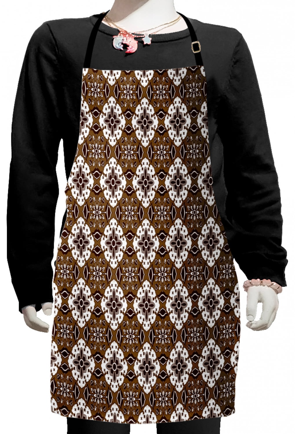 Chocolate Kids Apron, Brown Toned Ancestral Batik Pattern with Floral ...