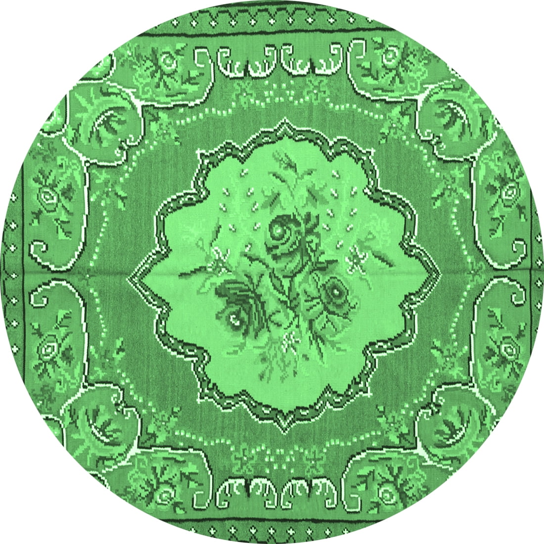 Ahgly Company Indoor Round Medallion Emerald Green French Area Rugs, 6 ...
