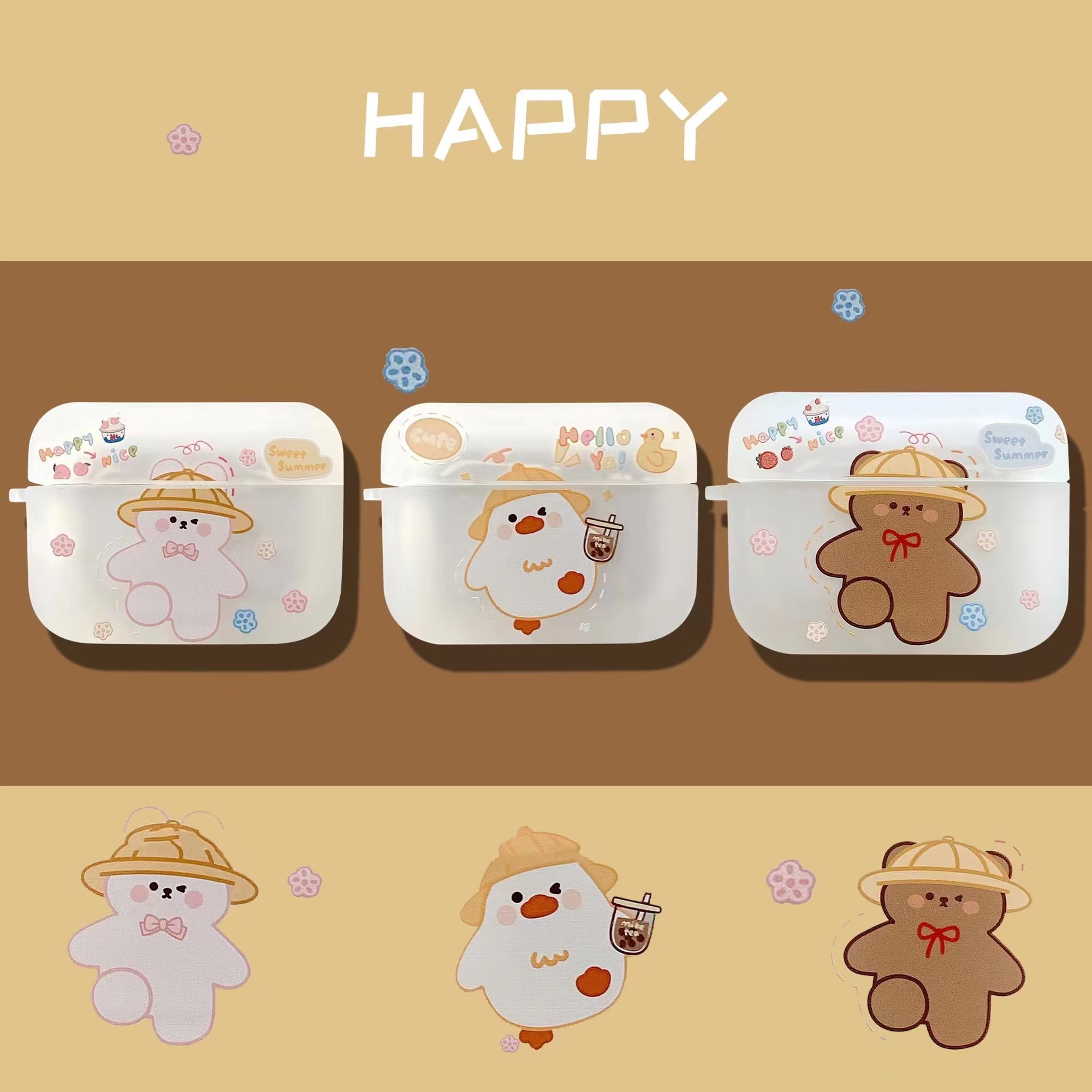 Foreverrich Shockproof Cute Cartoon Bear Rabbit Chicken Patterned Case For Apple Airpods Pro 1st ...