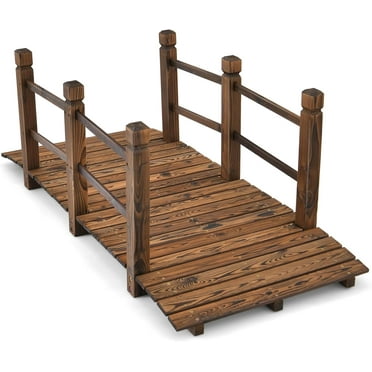 Outsunny 5 ft. Garden Bridge with Safety Rails, Wooden Outdoor Bridge ...