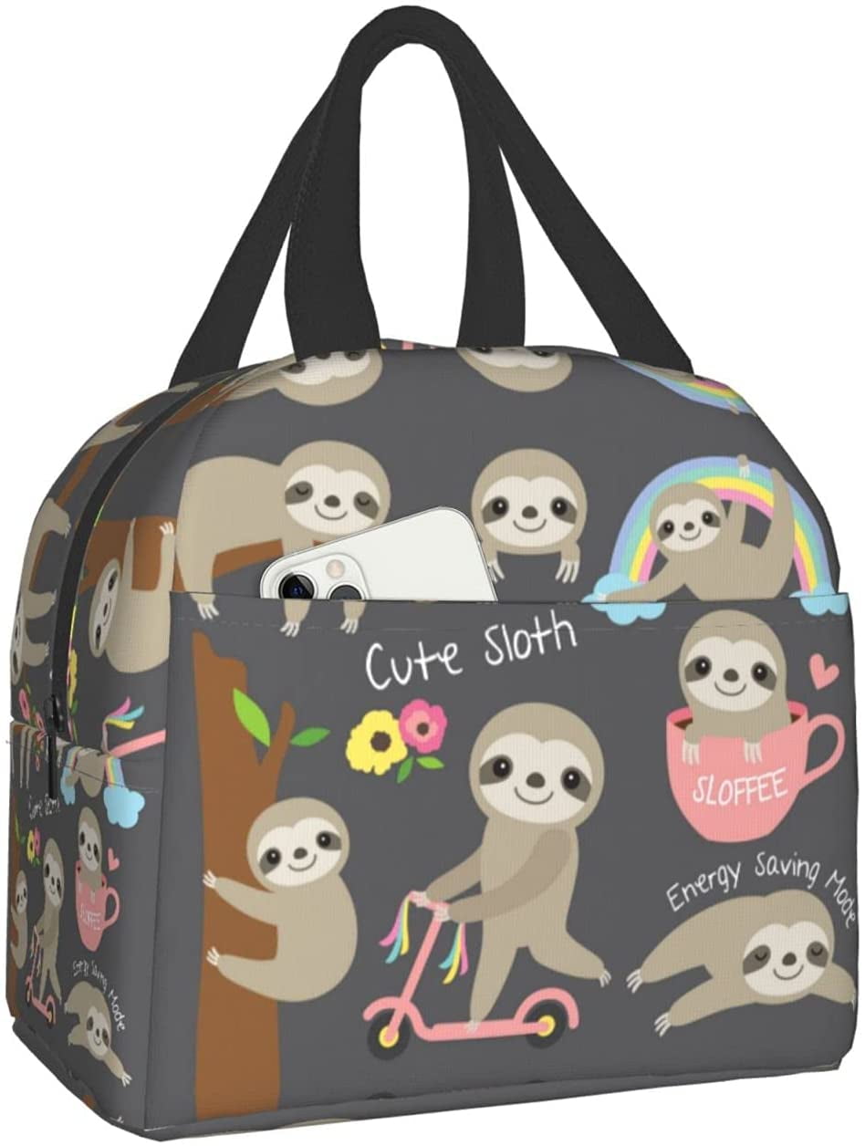 NICKSUN Cute Baby Sloth Pattern Lunch Bag, Insulated Portable Lunch Bag ...