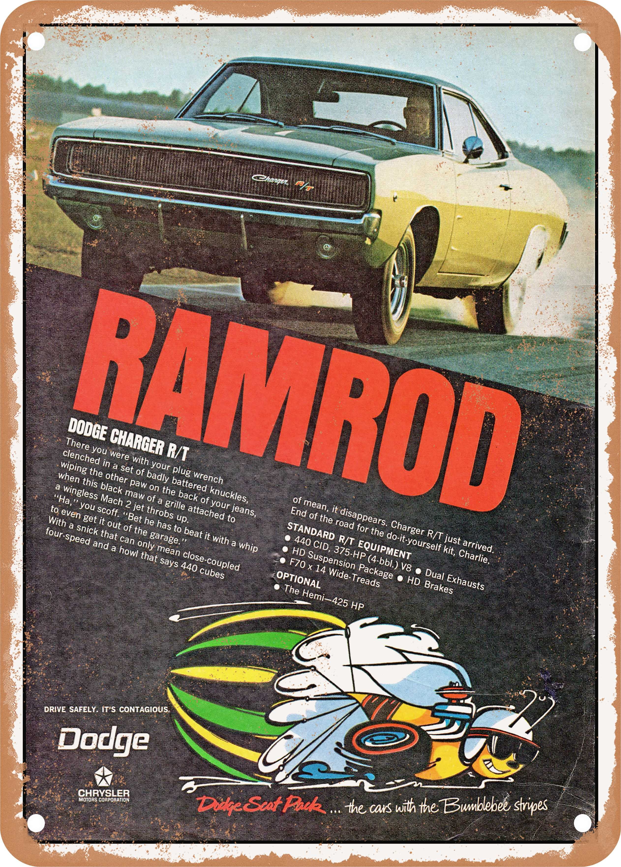 7 x 10 Metal Sign - 1968 Dodge Charger R T Ramrod Vintage Ad - Vintage ...