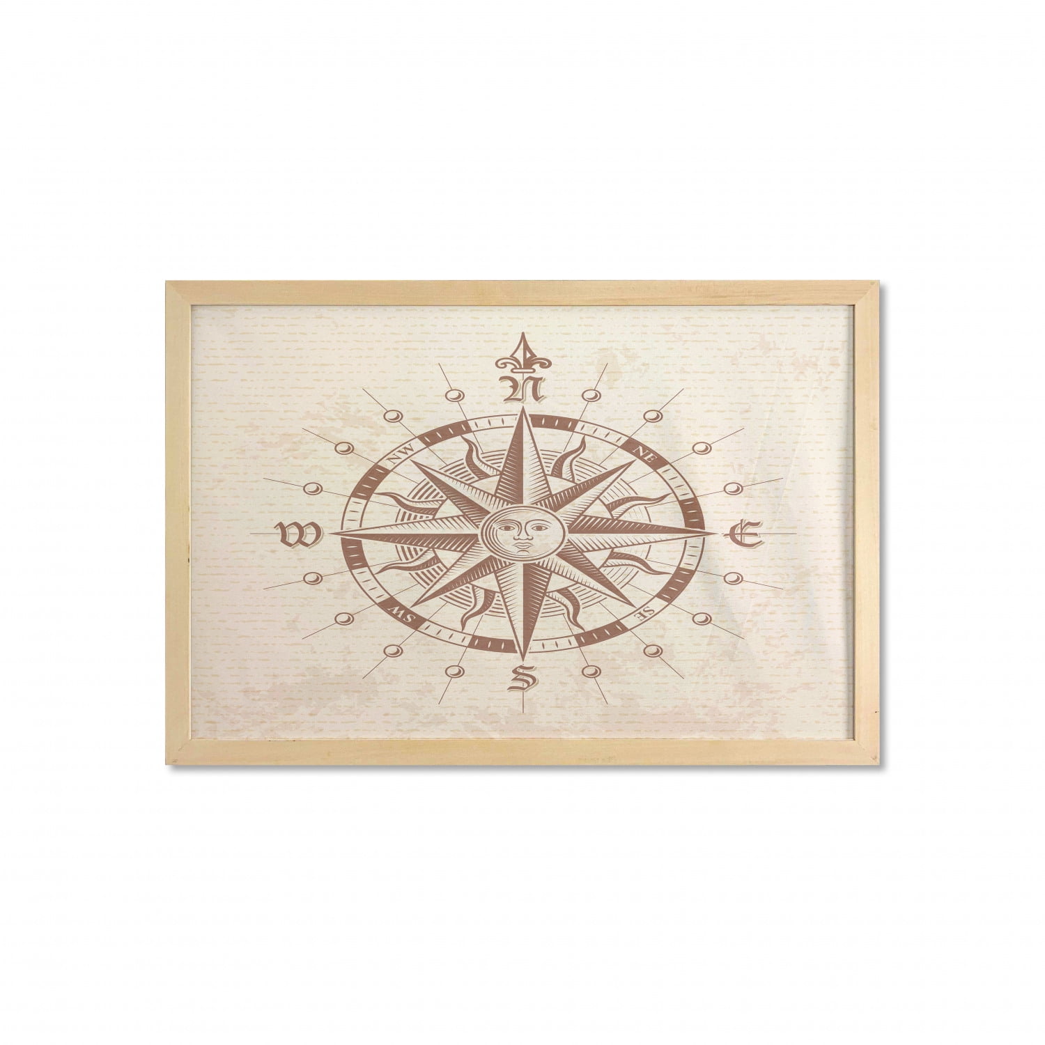 Compass Wall Art with Frame, Old Compass Rose a Sun Face Lady on It ...