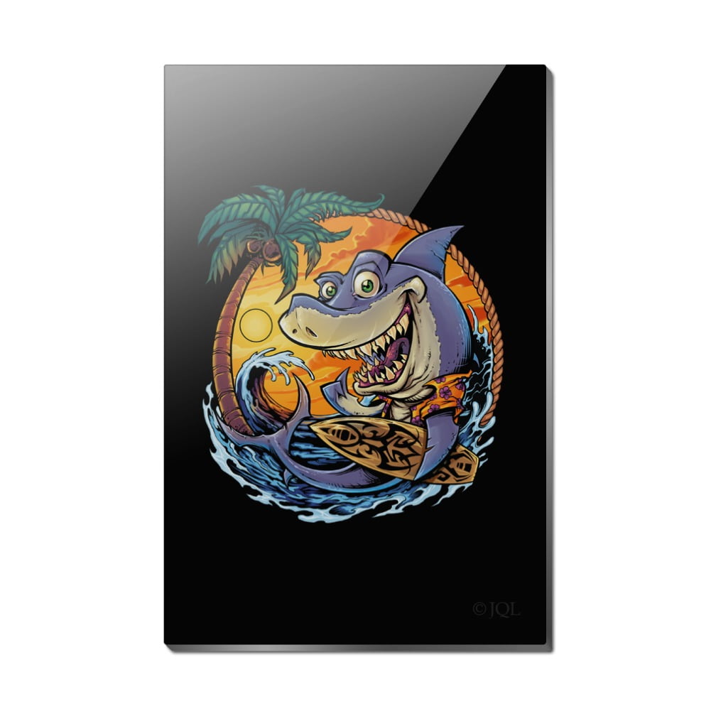 Shark Surfboard Surfing Tropical Ocean Beach Rectangle Acrylic Fridge ...