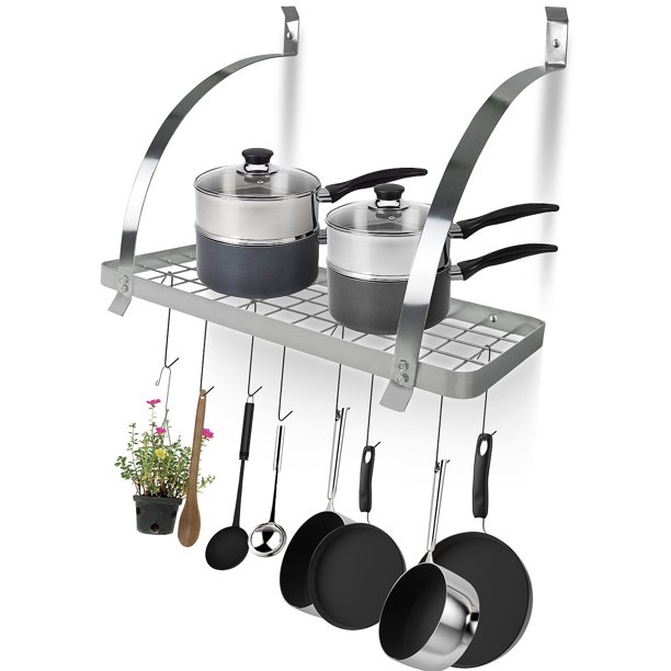 Wall Mount Pot Rack with Hooks - Chrome - Walmart.com
