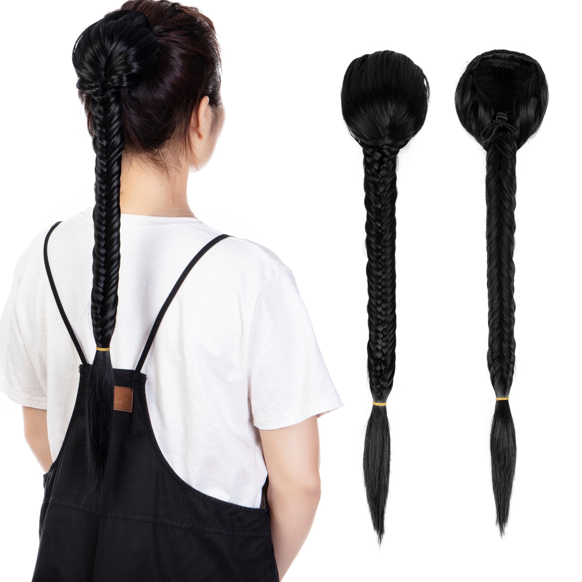 LELINTA Women's Long Straight Fishtail Braids Ponytail Clip in Rope ...