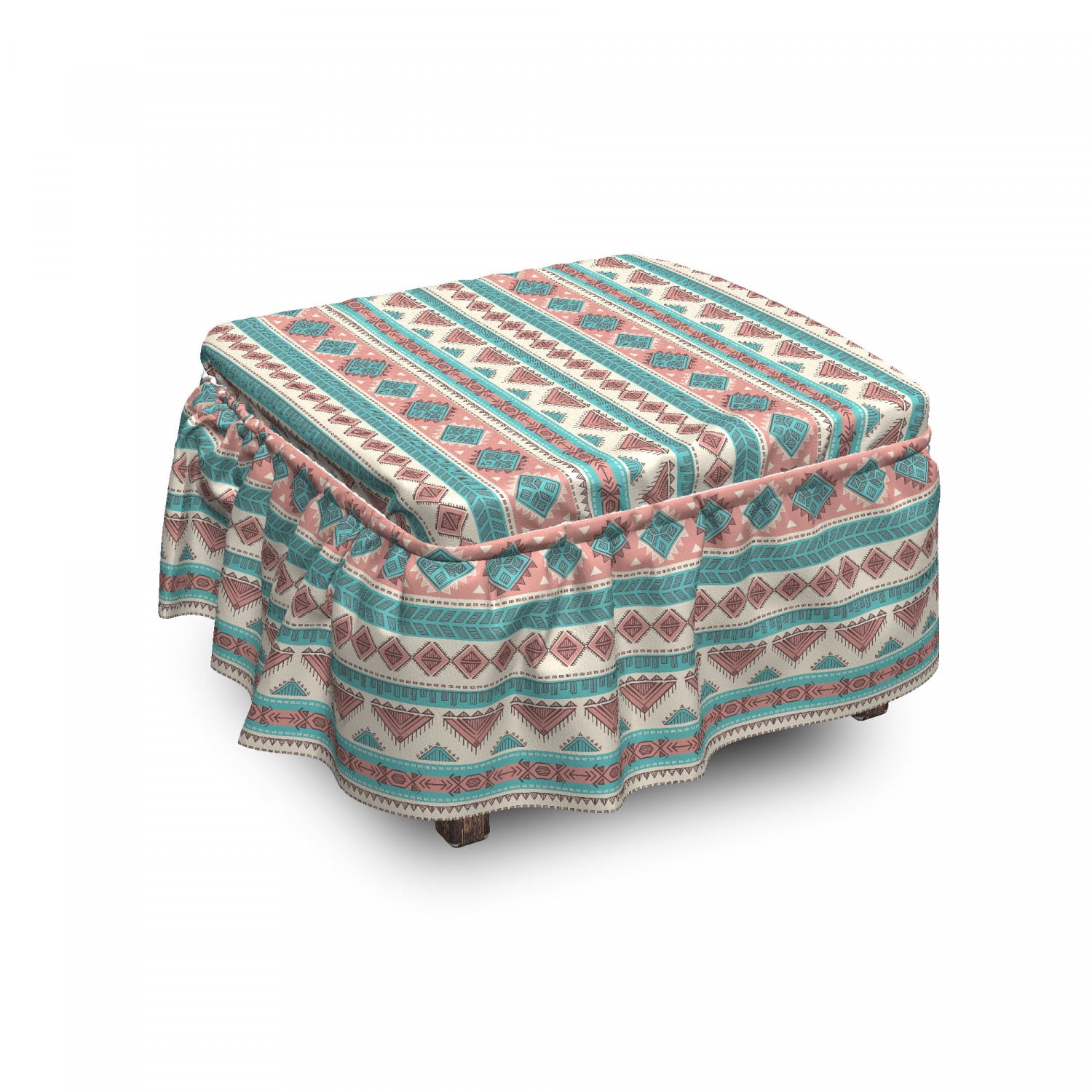 Tribal Ottoman Cover, Aztec Art Style, 2 Piece Slipcover Set with ...