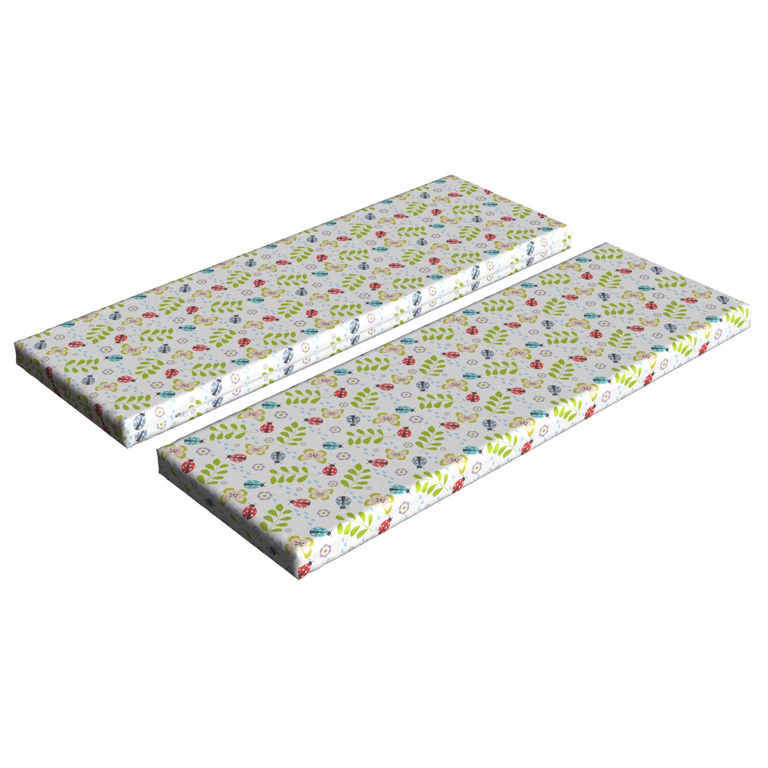 Ladybug Bench Cushion Set of 2, Botanical Garden Theme with Leaves Fern ...