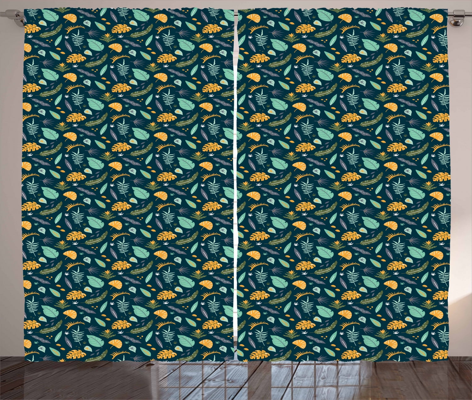 Leaves Curtains 2 Panels Set, Tropical Plants Monstera Fern Palm Tree ...