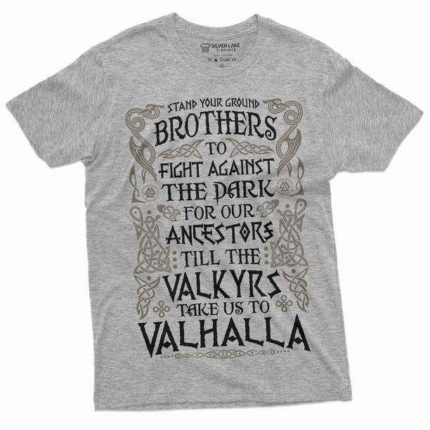 Men'S Valkyr Valhalla T-Shirt Brotherhood Warrior Tee Shirt Thor Norse Mythology Tee (Small Grey ...